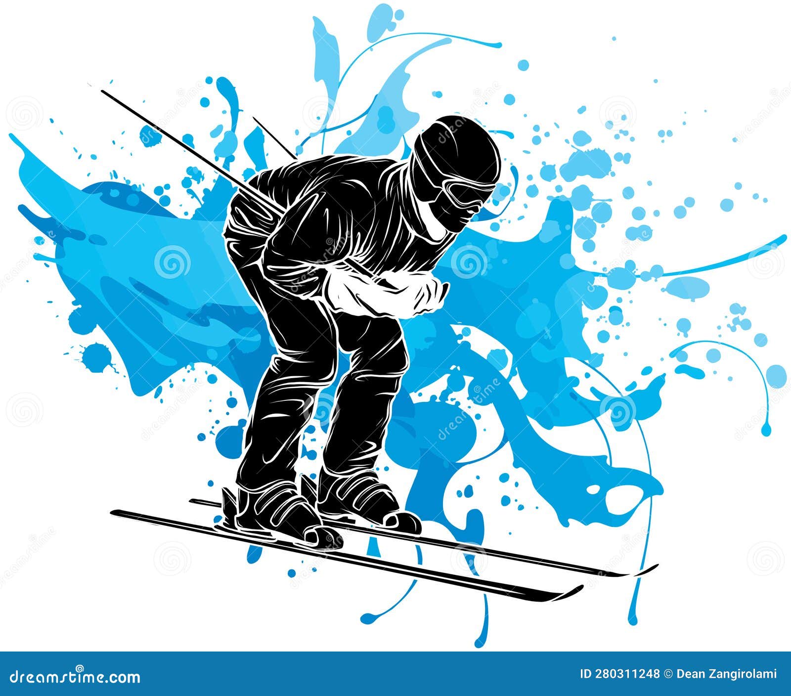 Vector Illustration of Skiing Man Colored Draw Stock Vector ...