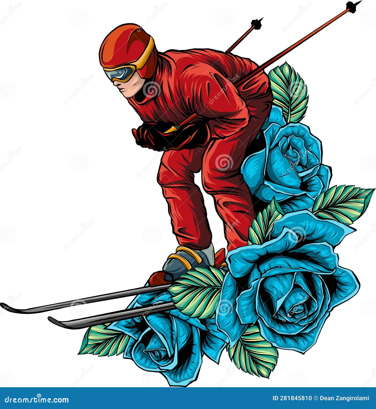 Vector Illustration of Skiing Man Colored Draw Stock Vector ...