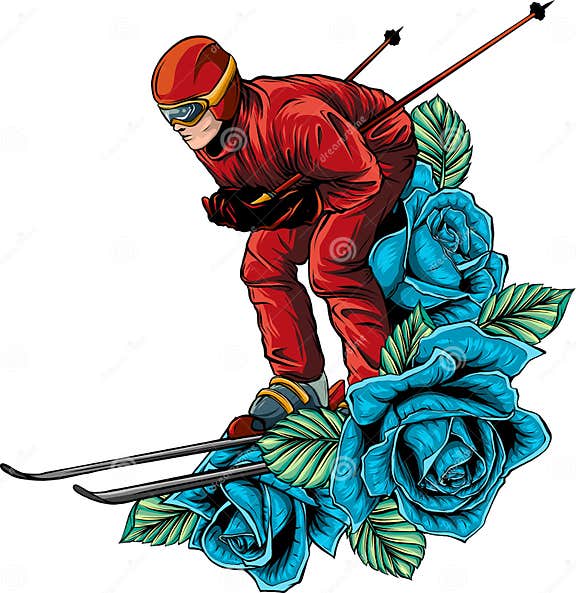 Vector Illustration of Skiing Man Colored Draw Stock Vector ...