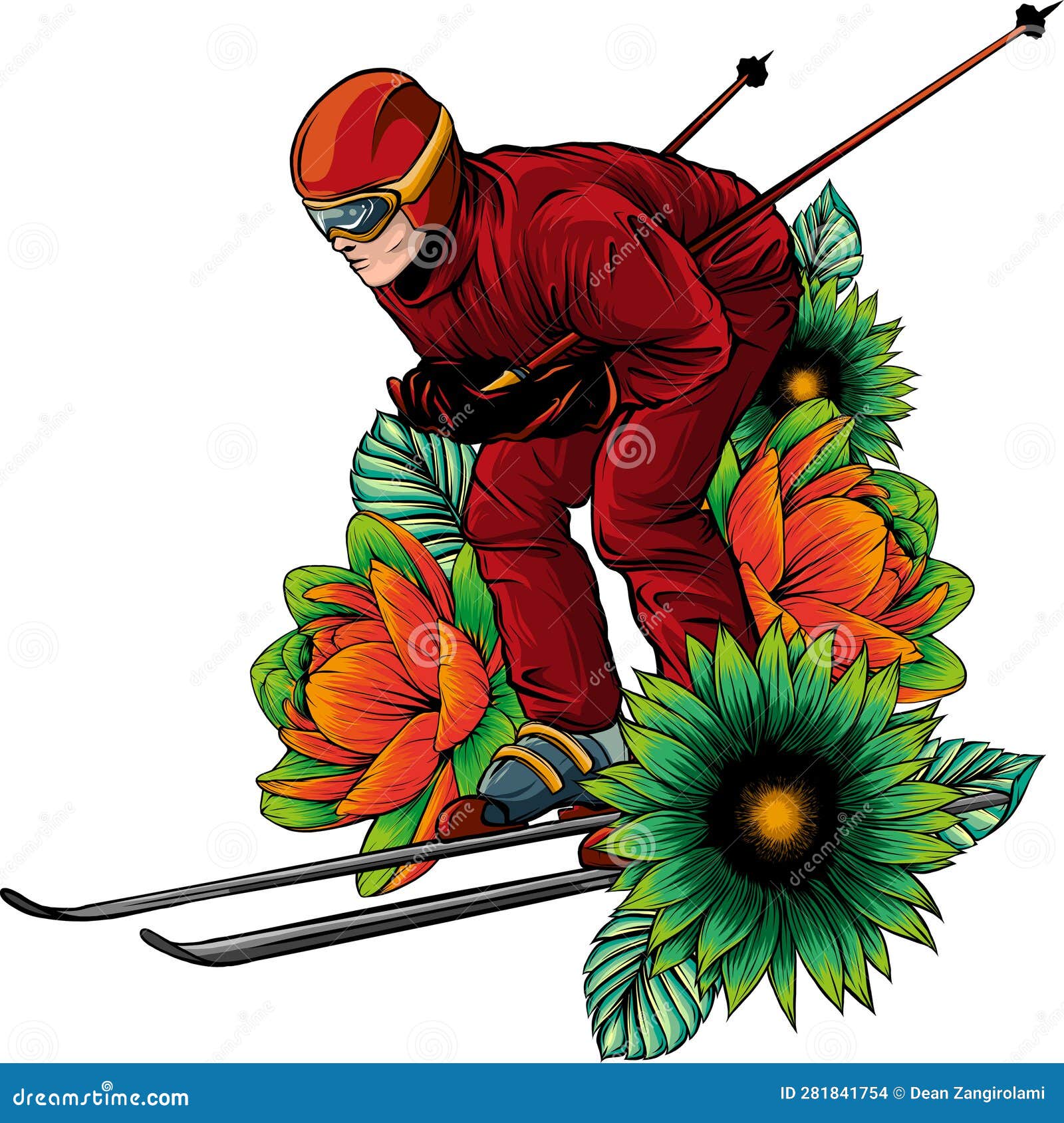 Vector Illustration of Skiing Man Colored Draw Stock Vector ...