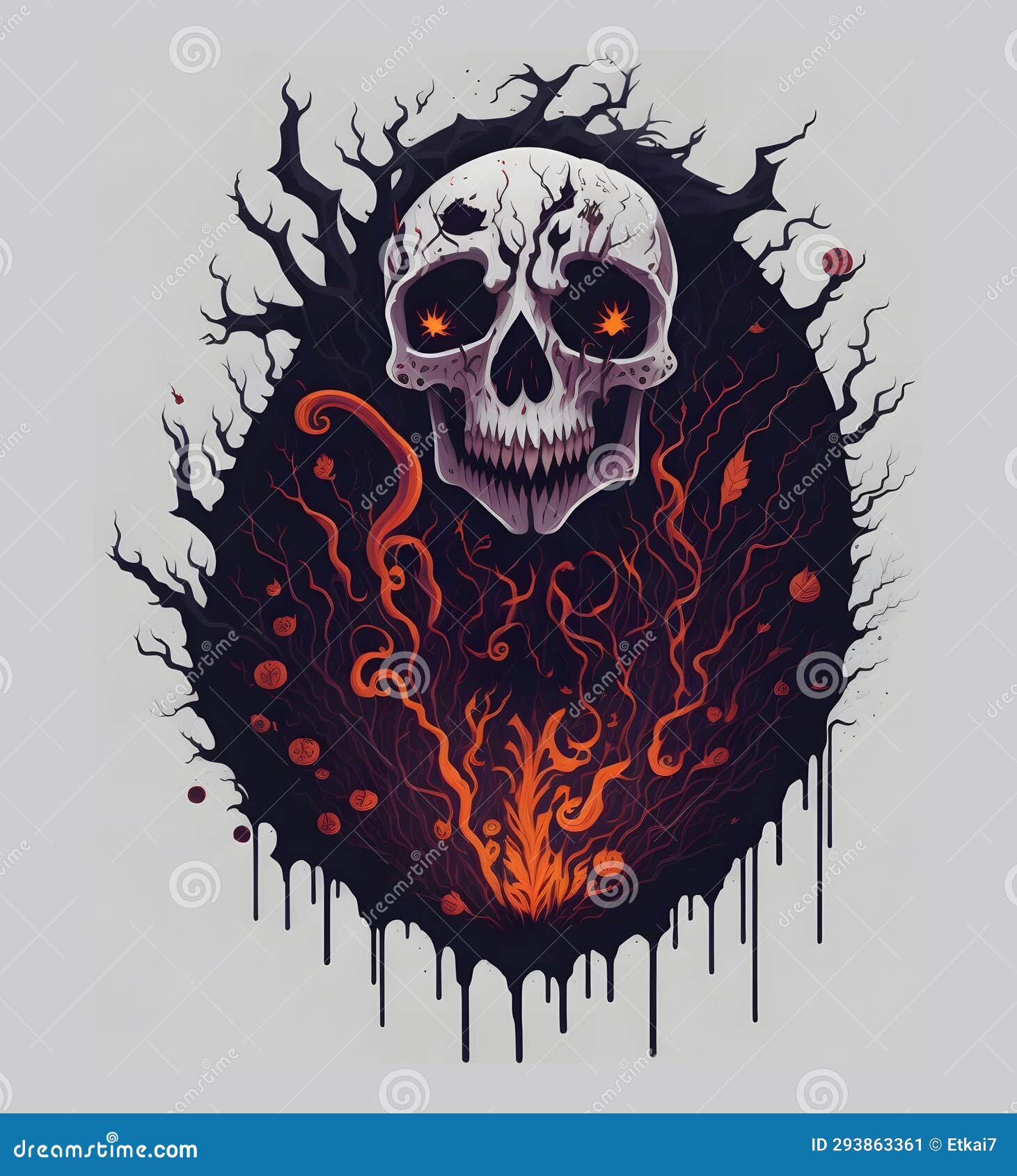 Illustration of a Skull Drawing with Eerie Red Eyes - Halloween Theme ...