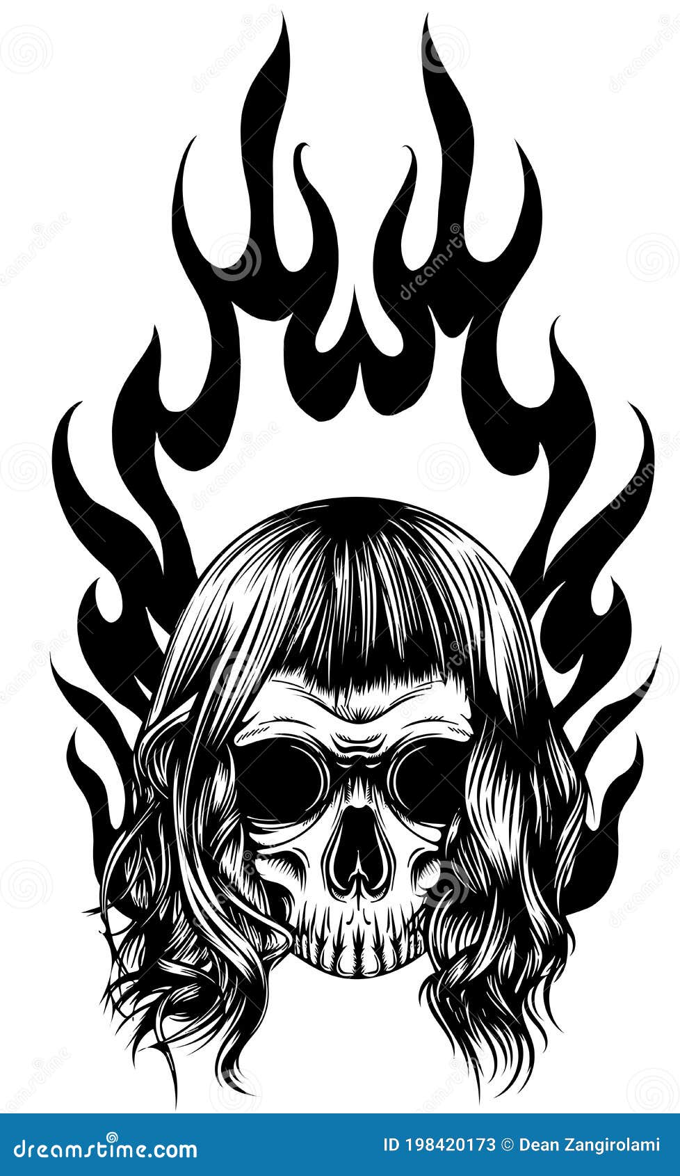 Vector Illustration of Skull Falling with Fire Flame Stock Vector ...