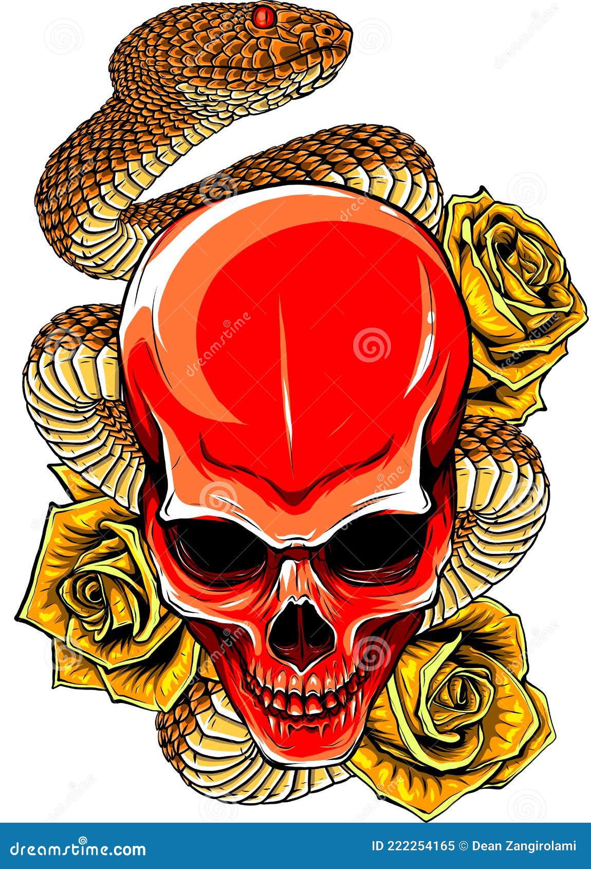 Vector Illustration of Skull, Roses and Snake Stock Vector ...