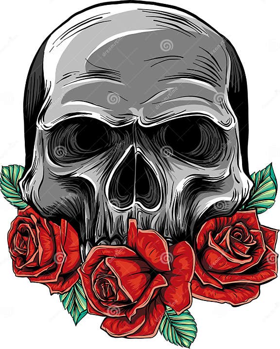 Vector Illustration of Skull with Roses Stock Vector - Illustration of ...