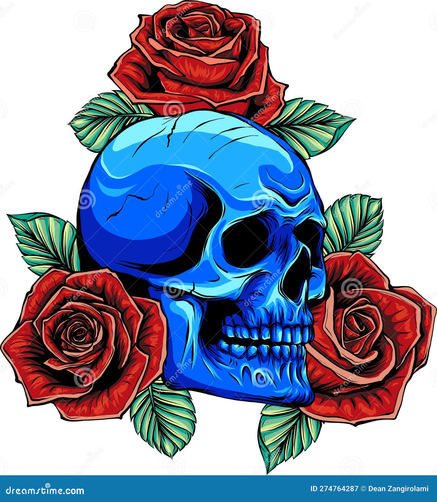 Vector Illustration of Skull with Roses Stock Vector - Illustration of ...