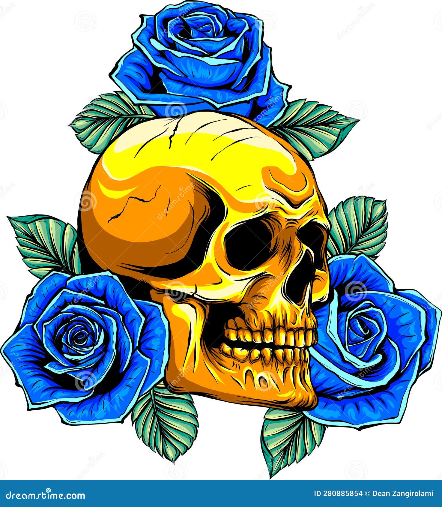 Vector Illustration of Skull with Roses Stock Vector - Illustration of ...