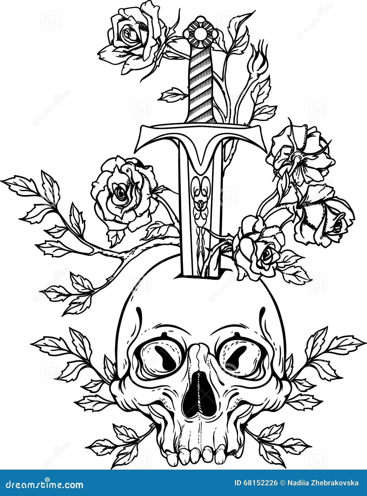 Illustration with Skull Stabbed by Sword Stock Vector - Illustration of ...