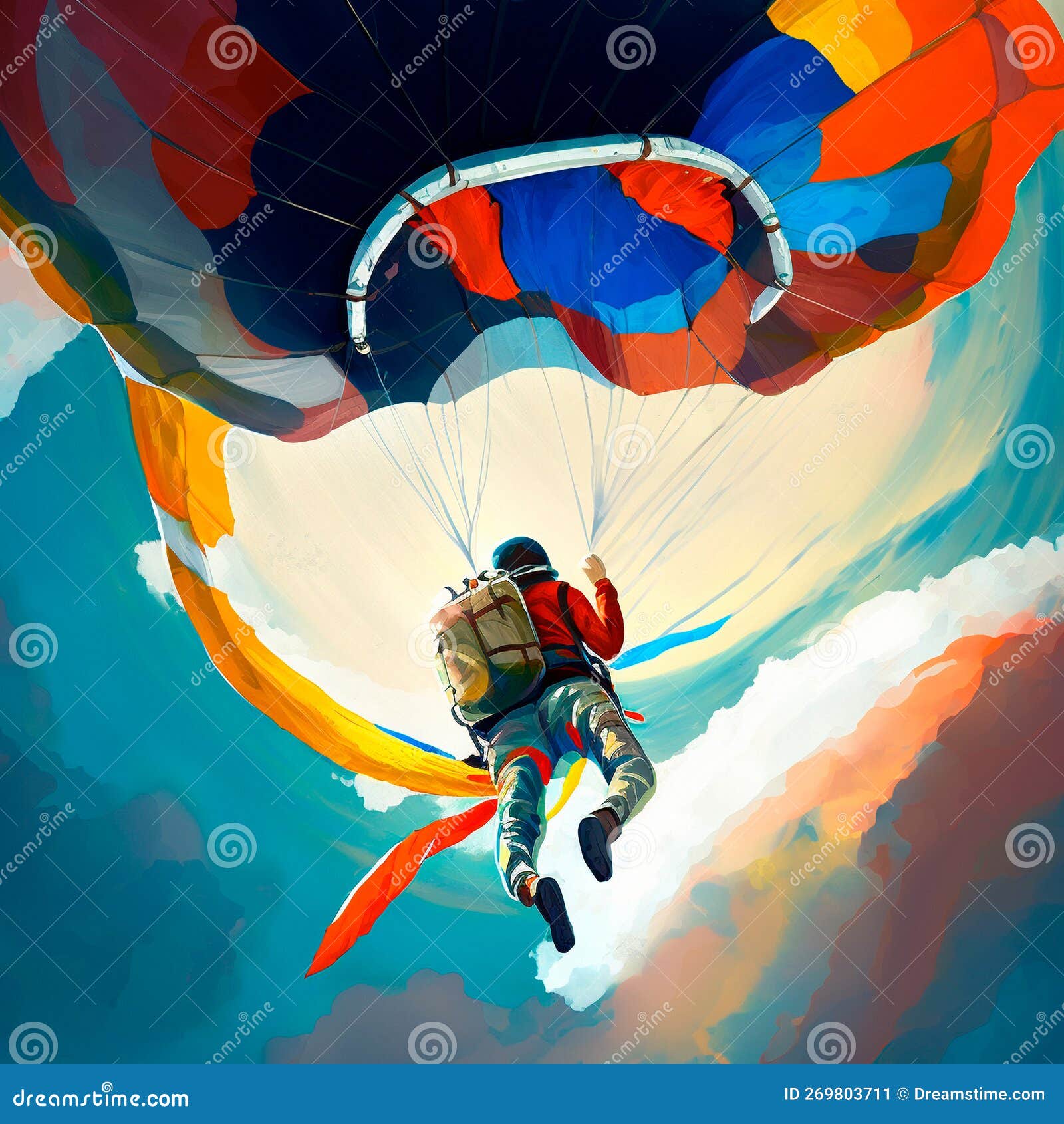 Illustration of a Skydiver with Opened Parachute in the Air Stock ...