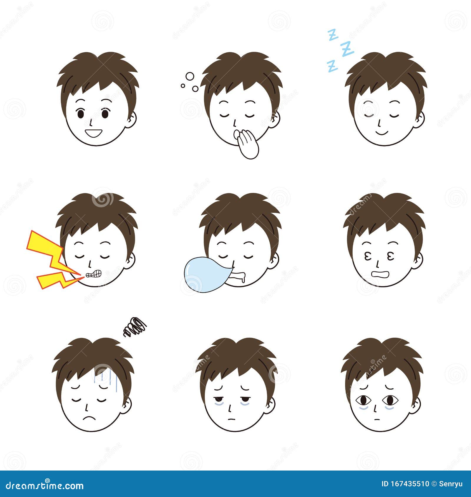 Sleep expressions man stock vector. Illustration of icon - 167435510