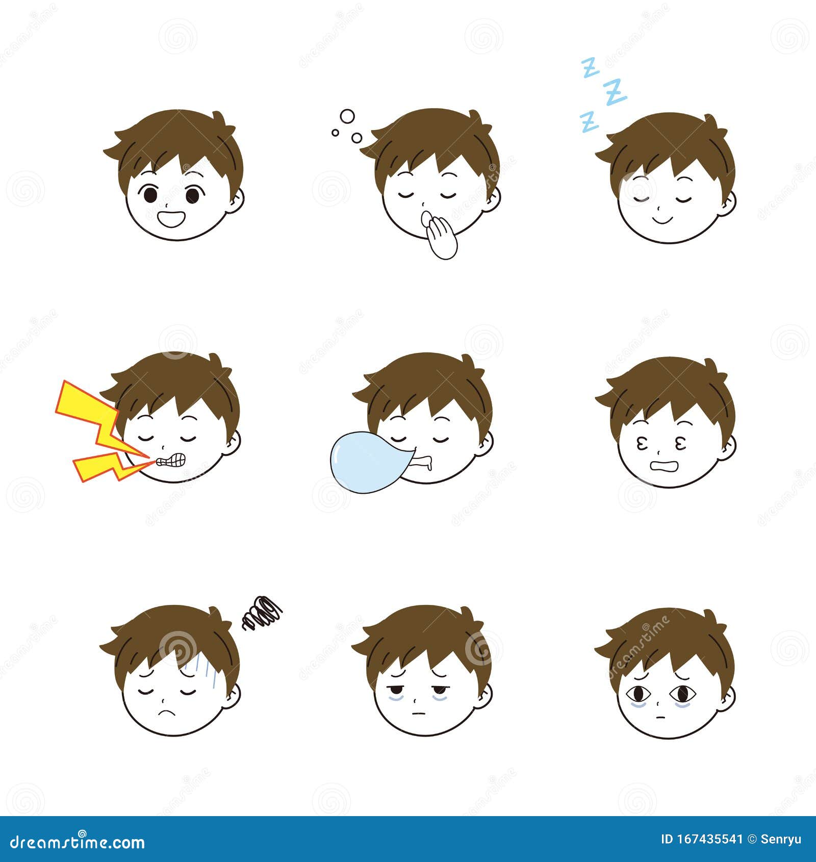Sleep expressions boy stock vector. Illustration of child - 167435541