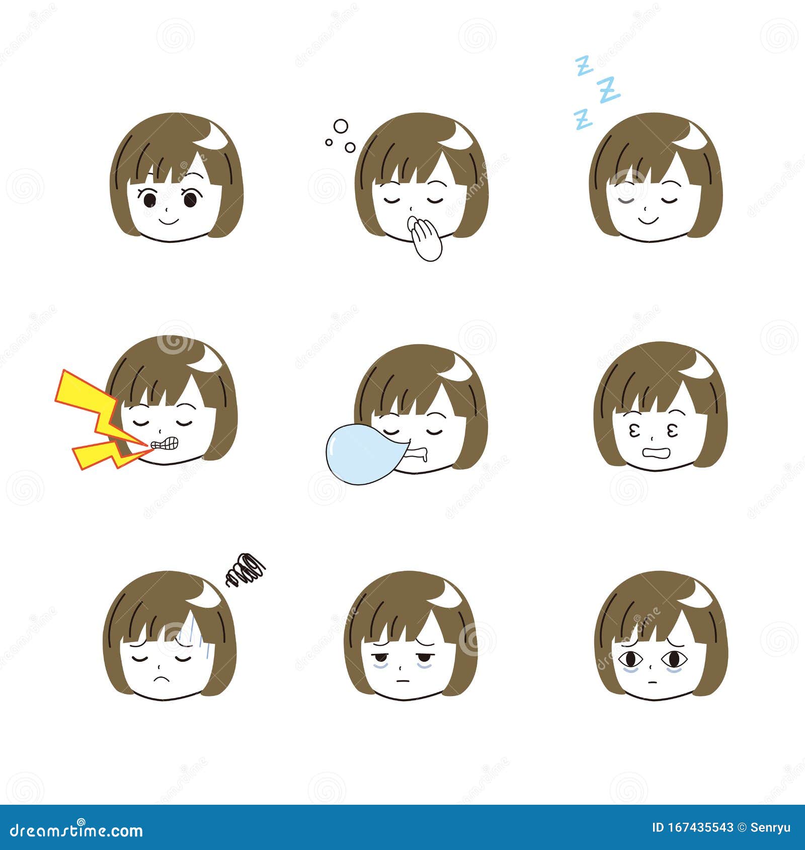 Sleep expressions girl stock vector. Illustration of slept - 167435543