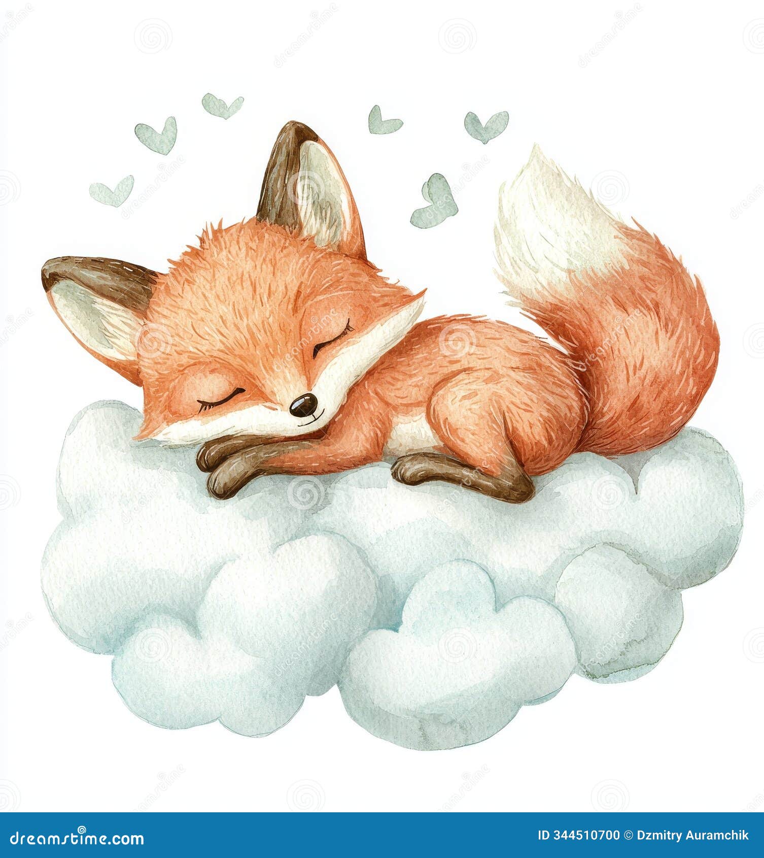 Illustration of a Sleeping Fox in Watercolor. Stock Photo - Image of ...