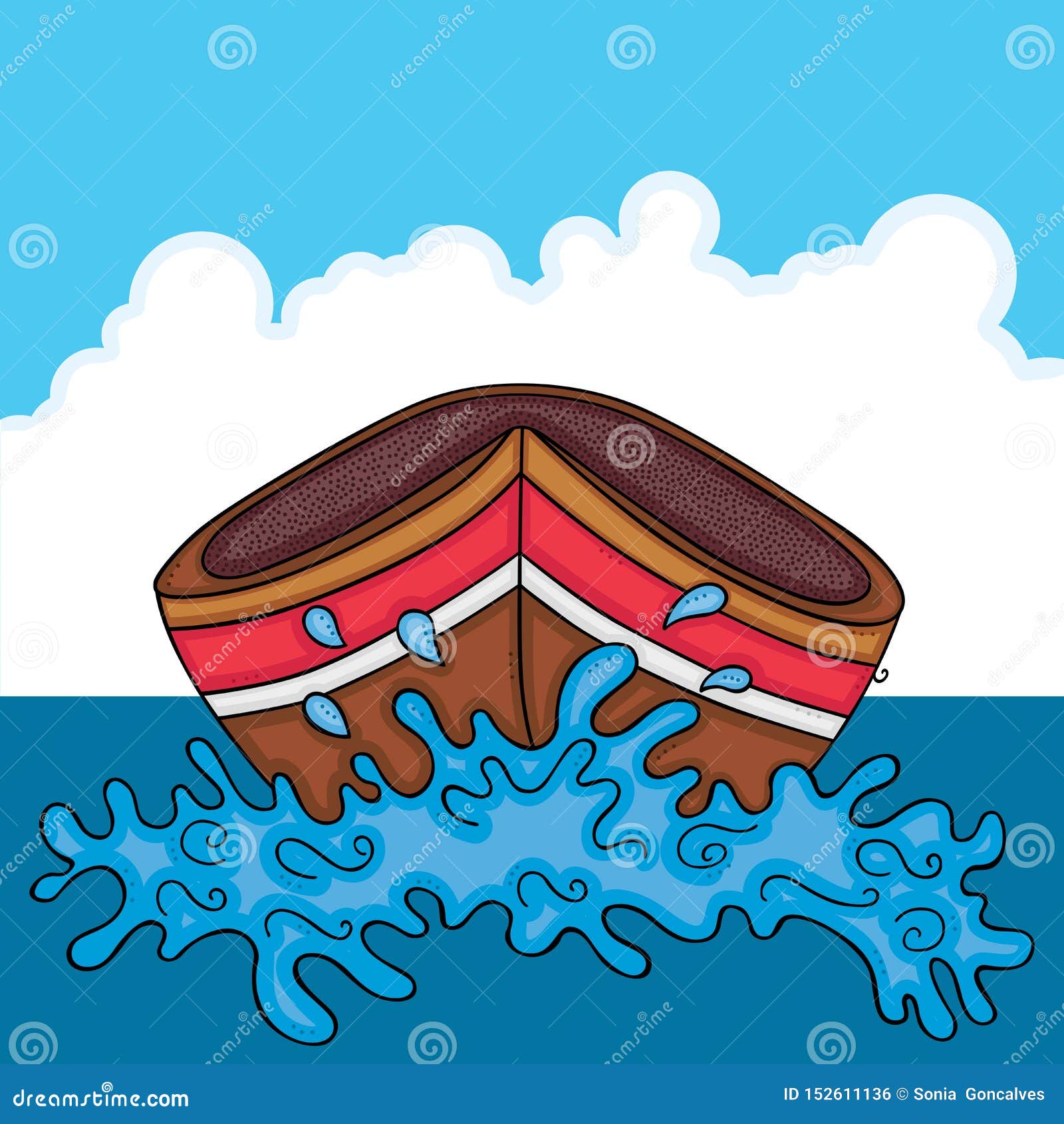 Illustration of Small Boat Empty in the Sea Stock Vector - Illustration ...