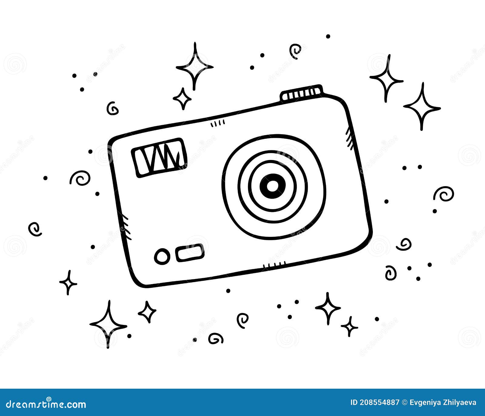 Illustration Small Camera. Simple Doodle Style. Isolated Black Contour ...