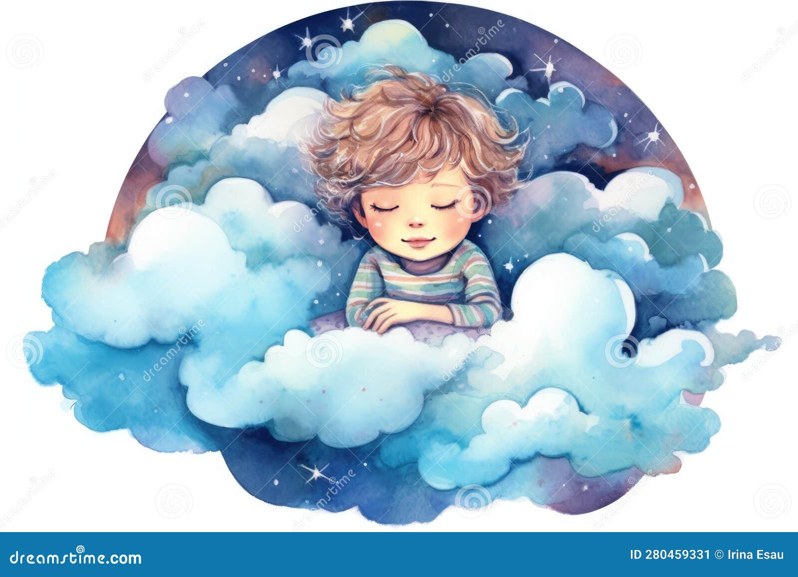 Illustration of a Small Child Sleeping on a Cloud. AI Generated Stock ...