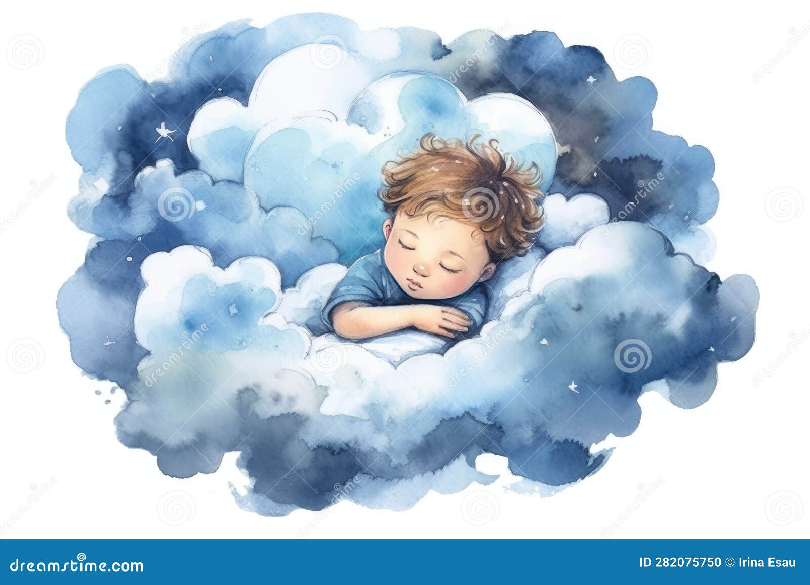 Illustration of a Small Child Sleeping on a Cloud. AI Generated Stock ...