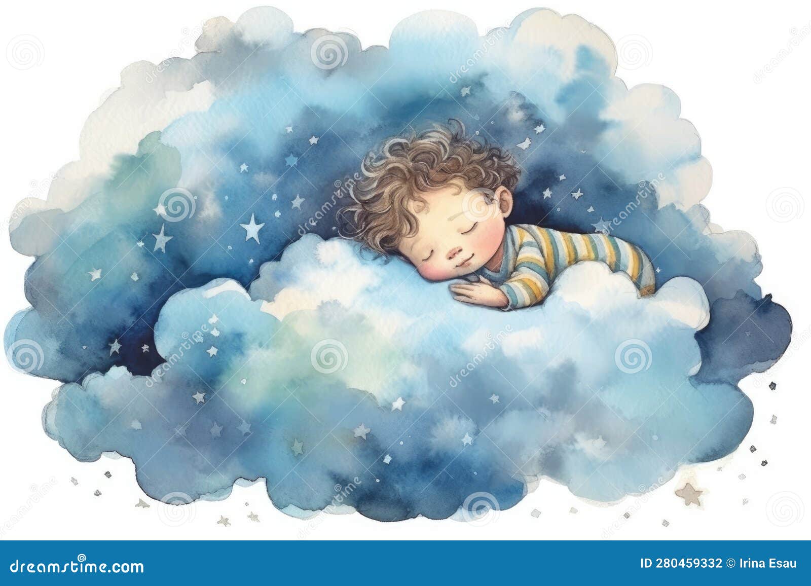 Illustration of a Small Child Sleeping on a Cloud. AI Generated Stock ...