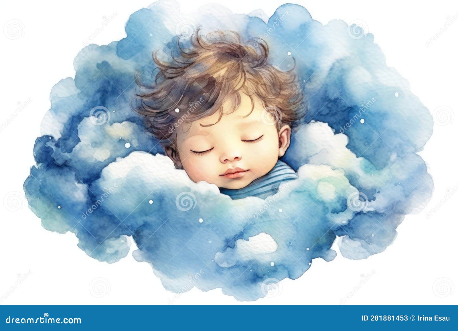 Illustration of a Small Child Sleeping on a Cloud. AI Generated Stock ...