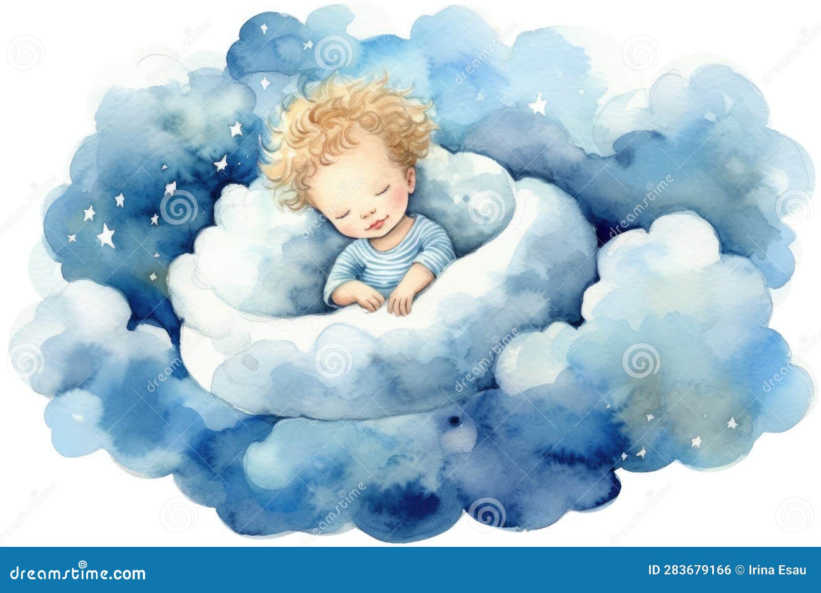 Illustration of a Small Child Sleeping on a Cloud. AI Generated Stock ...