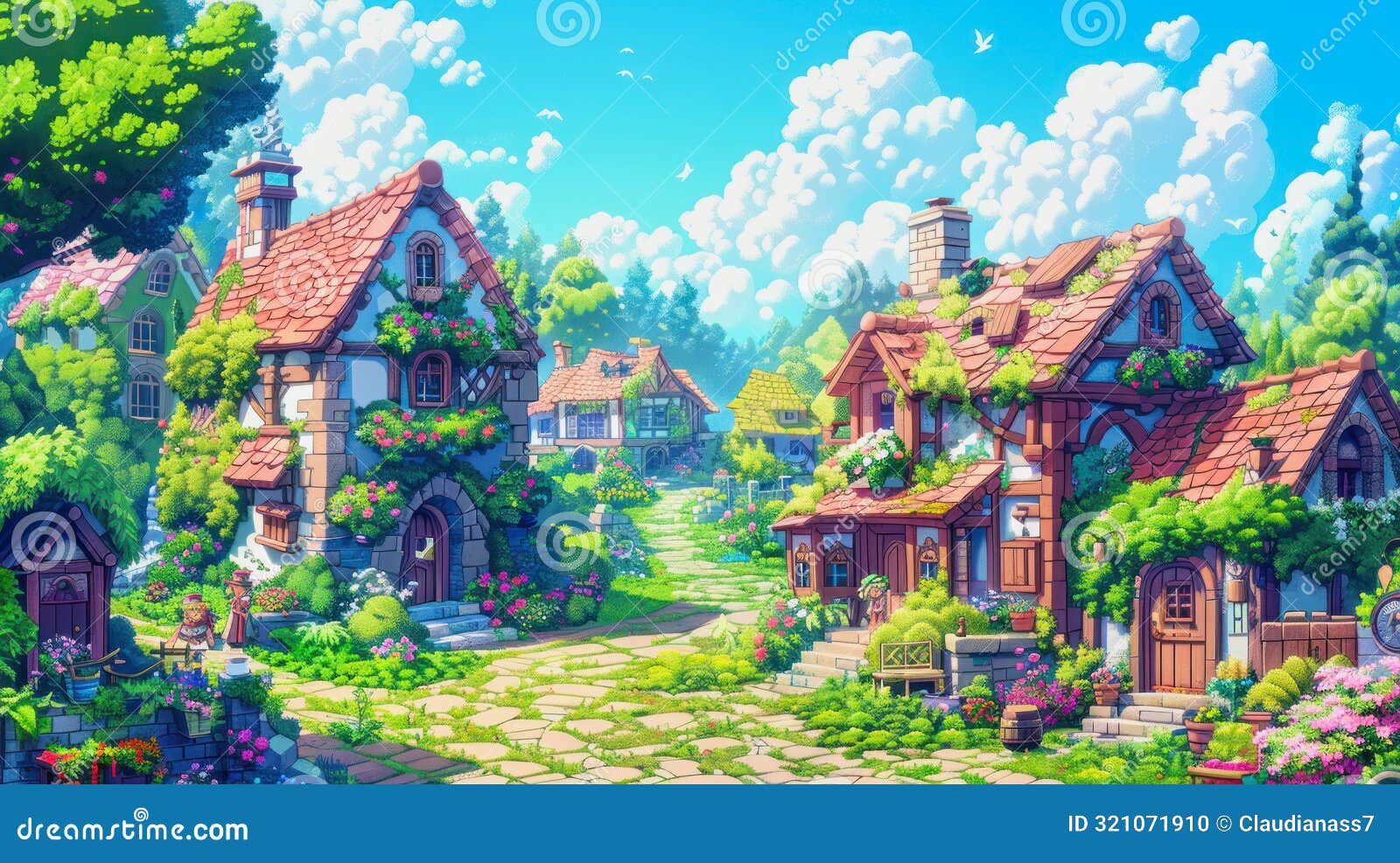 Illustration of a Small Cute Village in Pixel Art Style Stock Photo ...