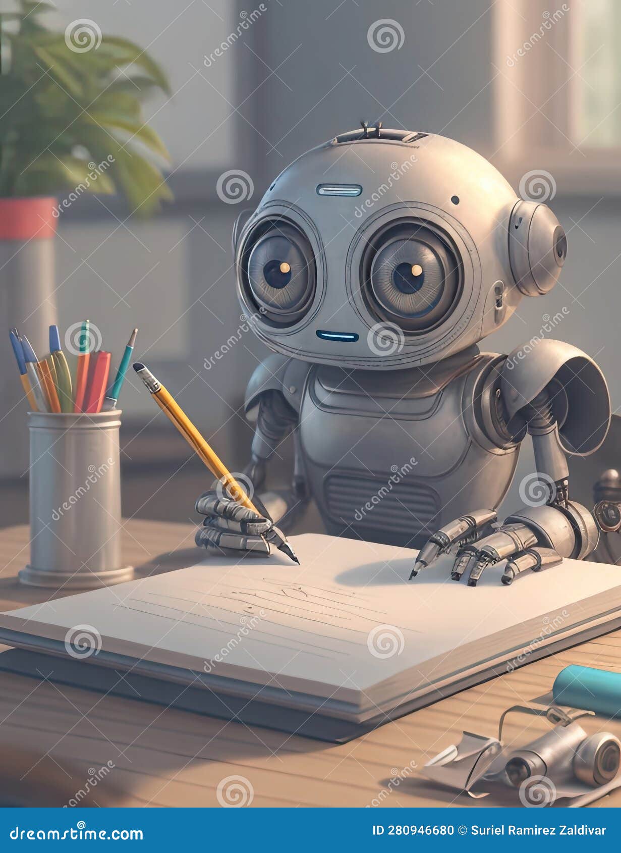 Illustration of Artificial Intelligence Small Cute Robot, Training ...