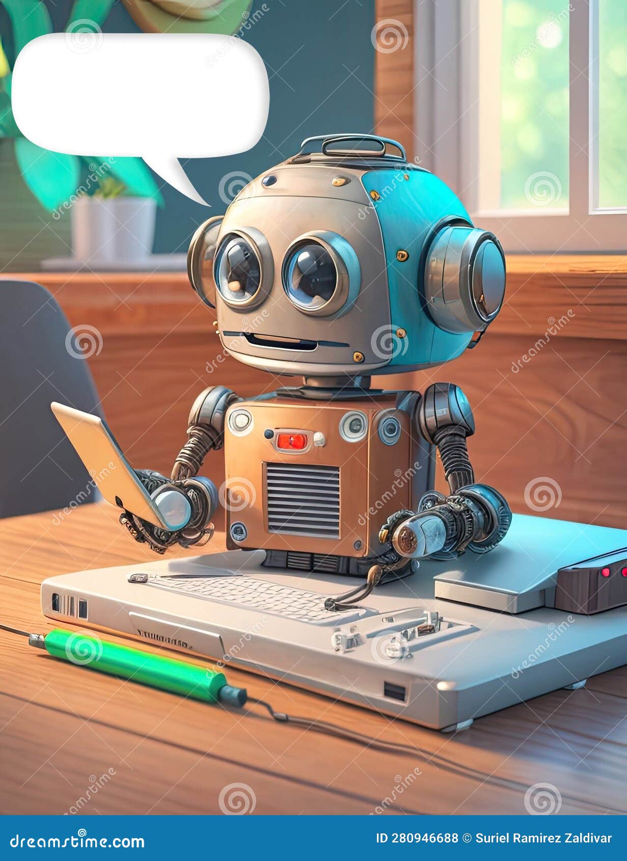 Illustration of Artificial Intelligence Small Cute Robot, Training ...