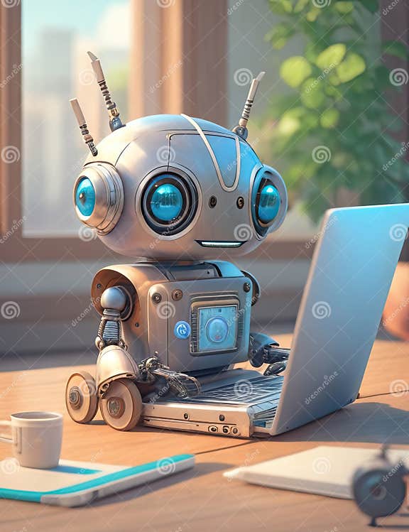 Illustration of Artificial Intelligence Small Cute Robot, Training ...