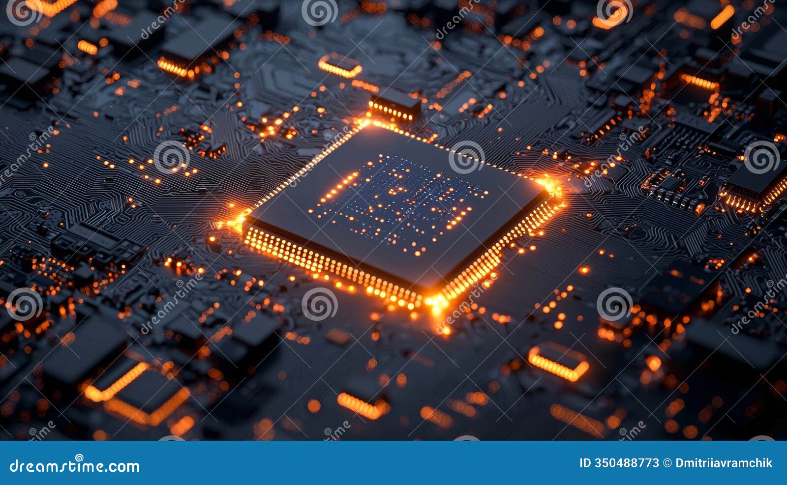 Illustration of a Smart Chip Processor with Buildings, Symbolizing the ...