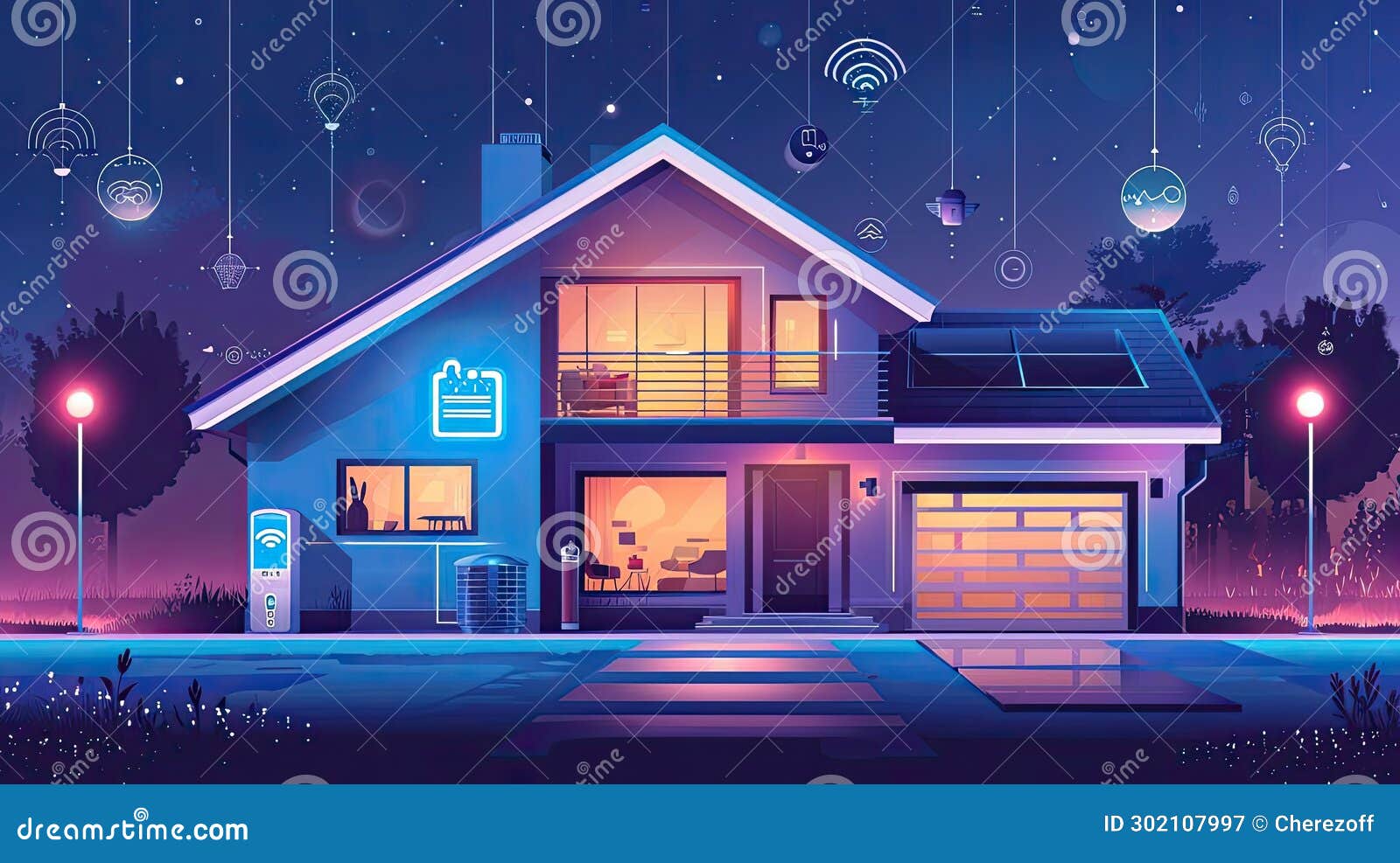 Illustration of a Smart Home Stock Illustration - Illustration of green ...