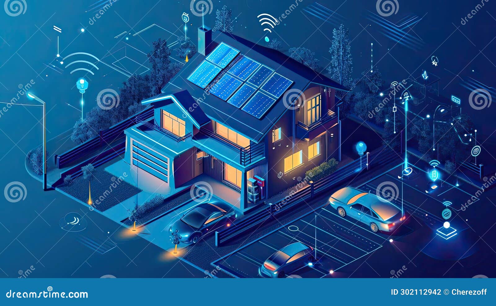Illustration of a Smart Home Stock Photo - Image of light, technology ...
