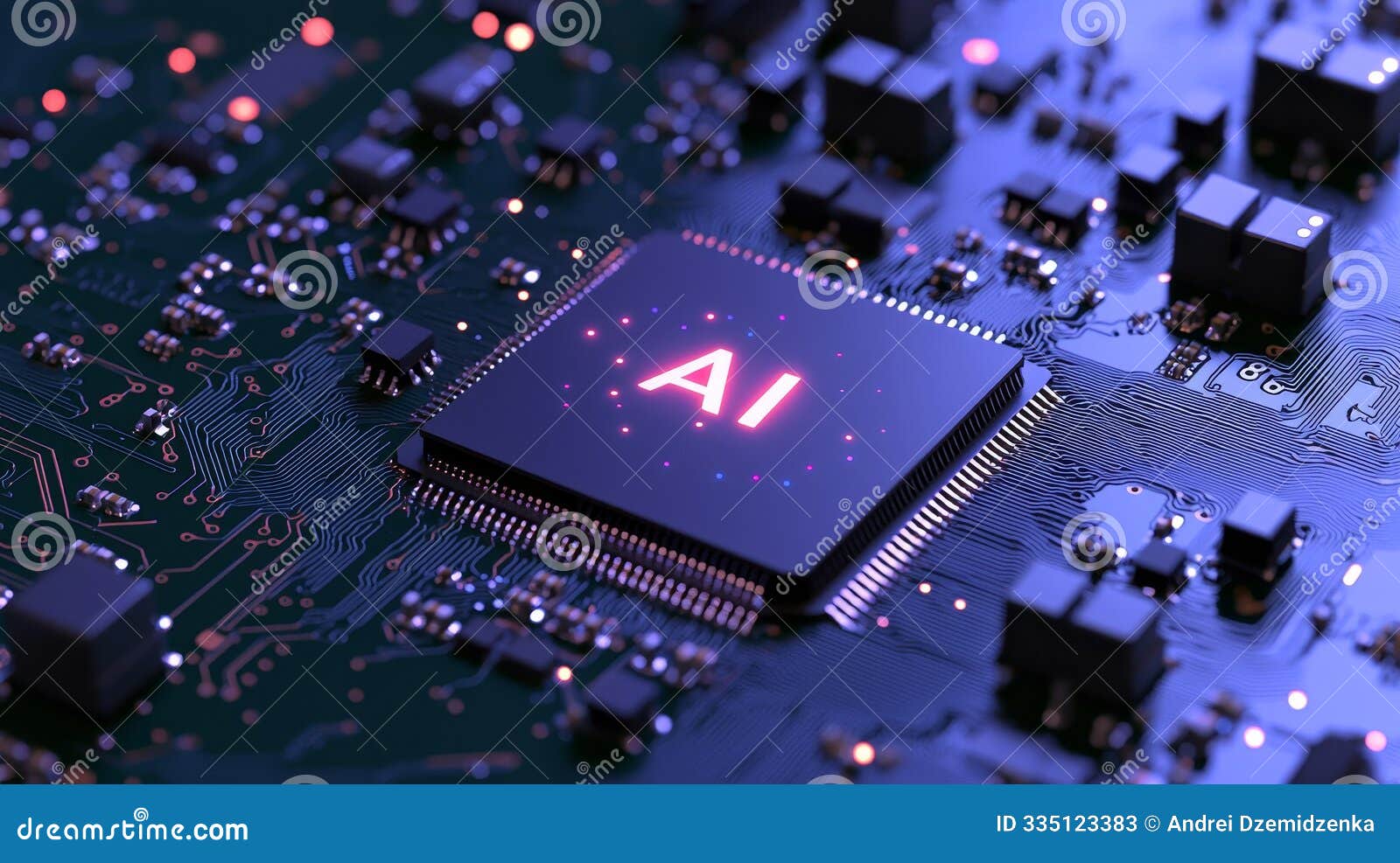 Illustration of a Smart Motherboard Chip in 3D Stock Illustration ...