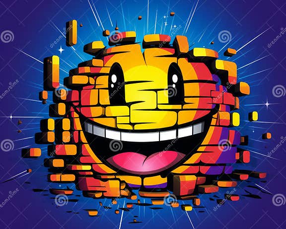 An Illustration of a Smiley Face with a Brick Wall Behind it Stock ...