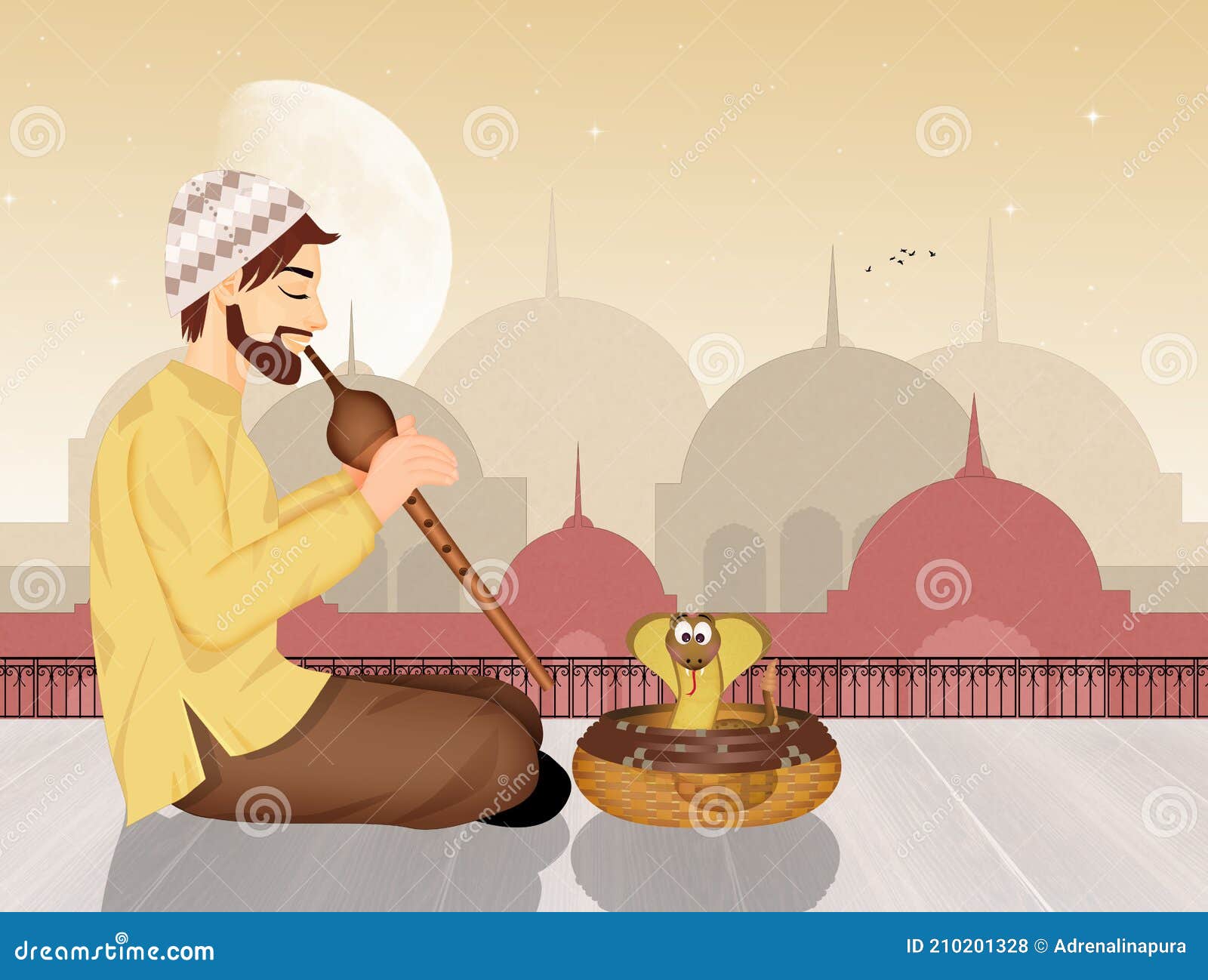 Snake charmer man stock illustration. Illustration of sound - 210201328