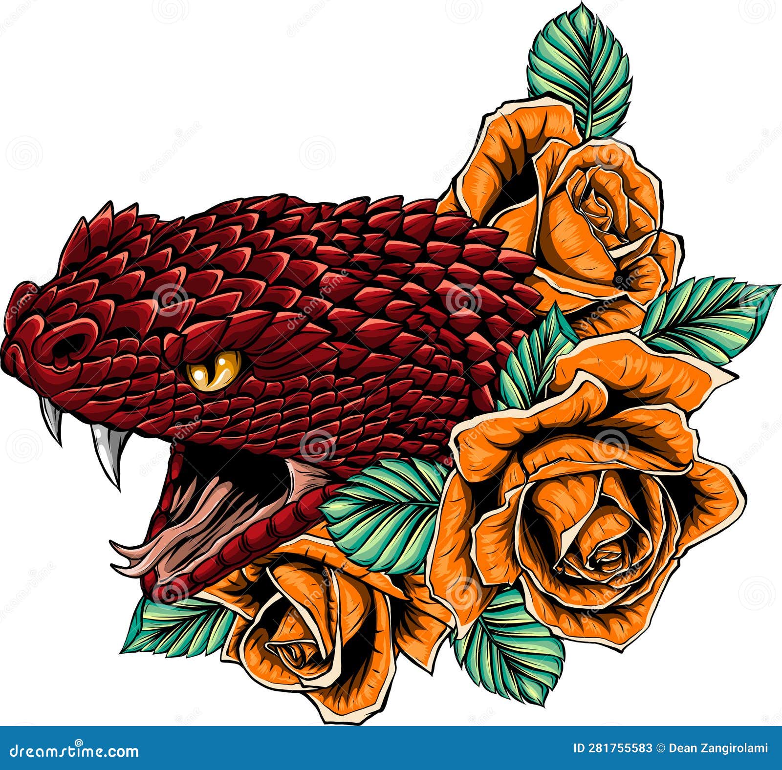 Vector Illustration of Snake Head with Roses Stock Vector ...