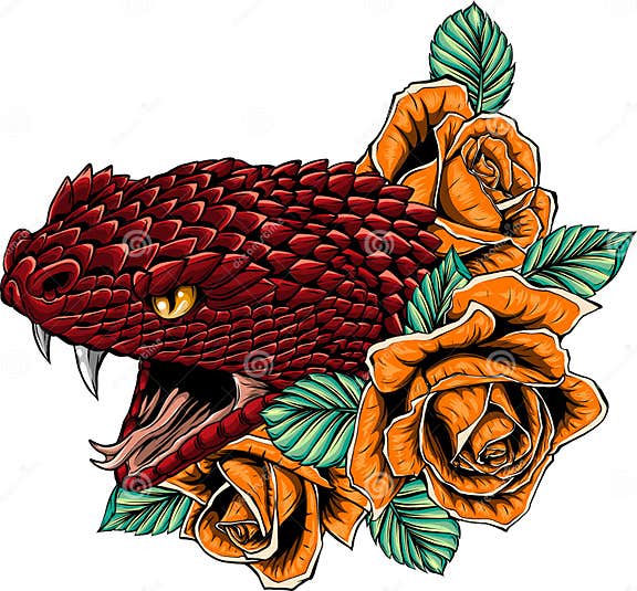 Vector Illustration of Snake Head with Roses Stock Vector ...