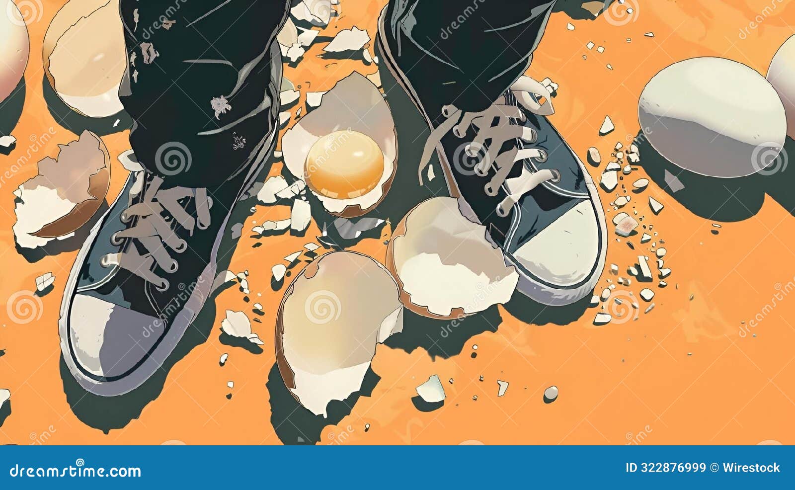 Illustration of Sneakers Stepping on Broken Eggshells on an Orange ...