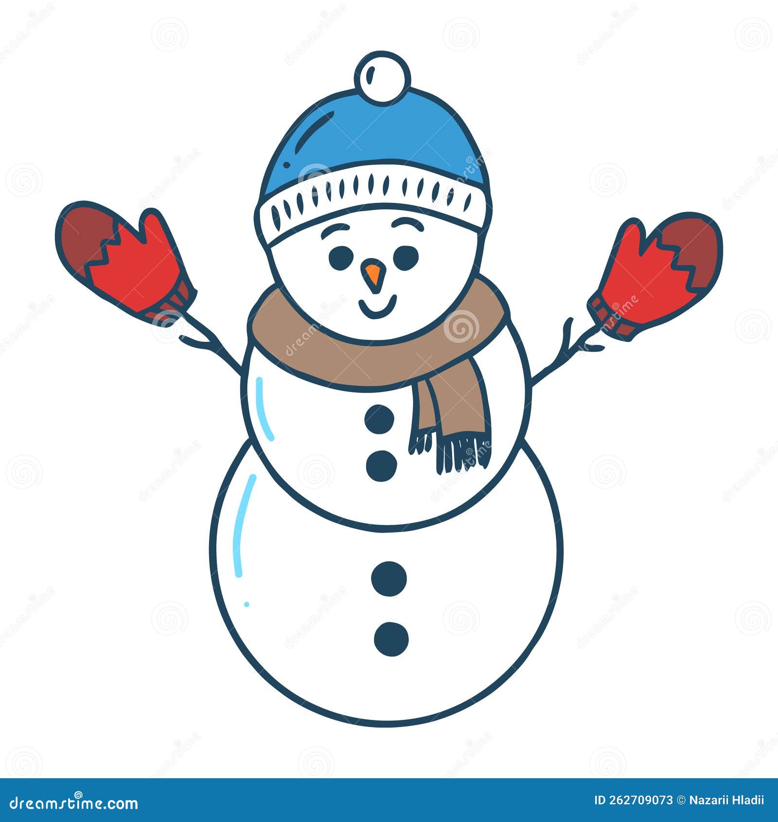 Illustration of a Snowman with Smiling Face. Cartoon Style. Stock ...