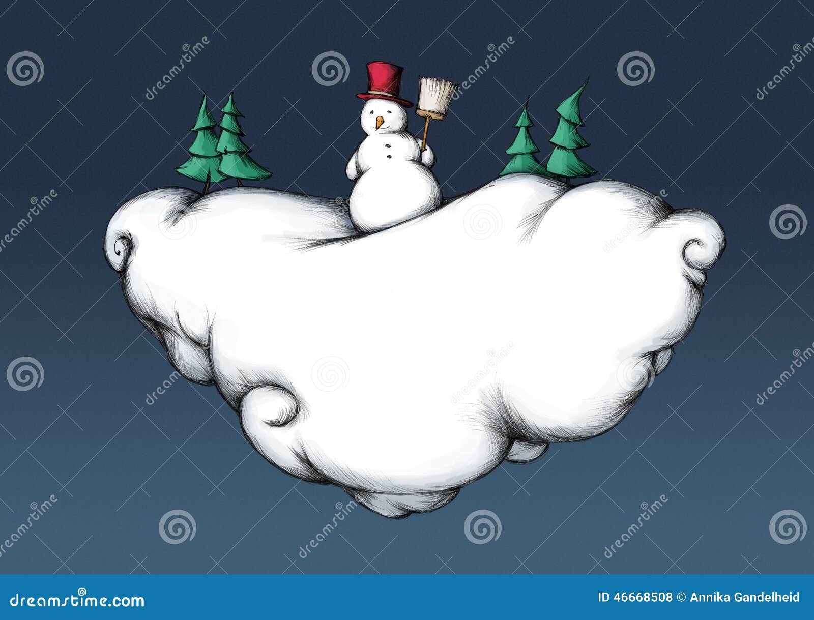 Illustration of a Snowman on a Winter Cloud Stock Illustration ...