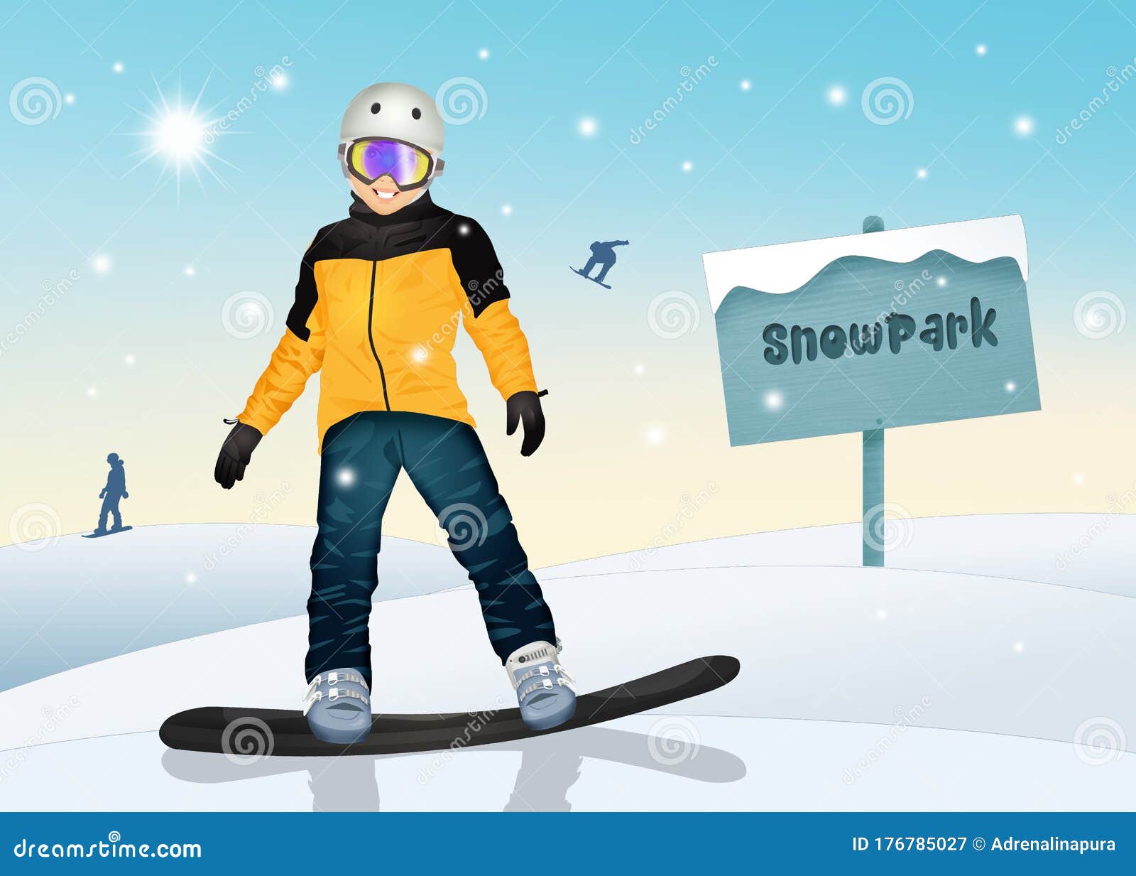 Illustration of snowpark stock illustration. Illustration of board ...