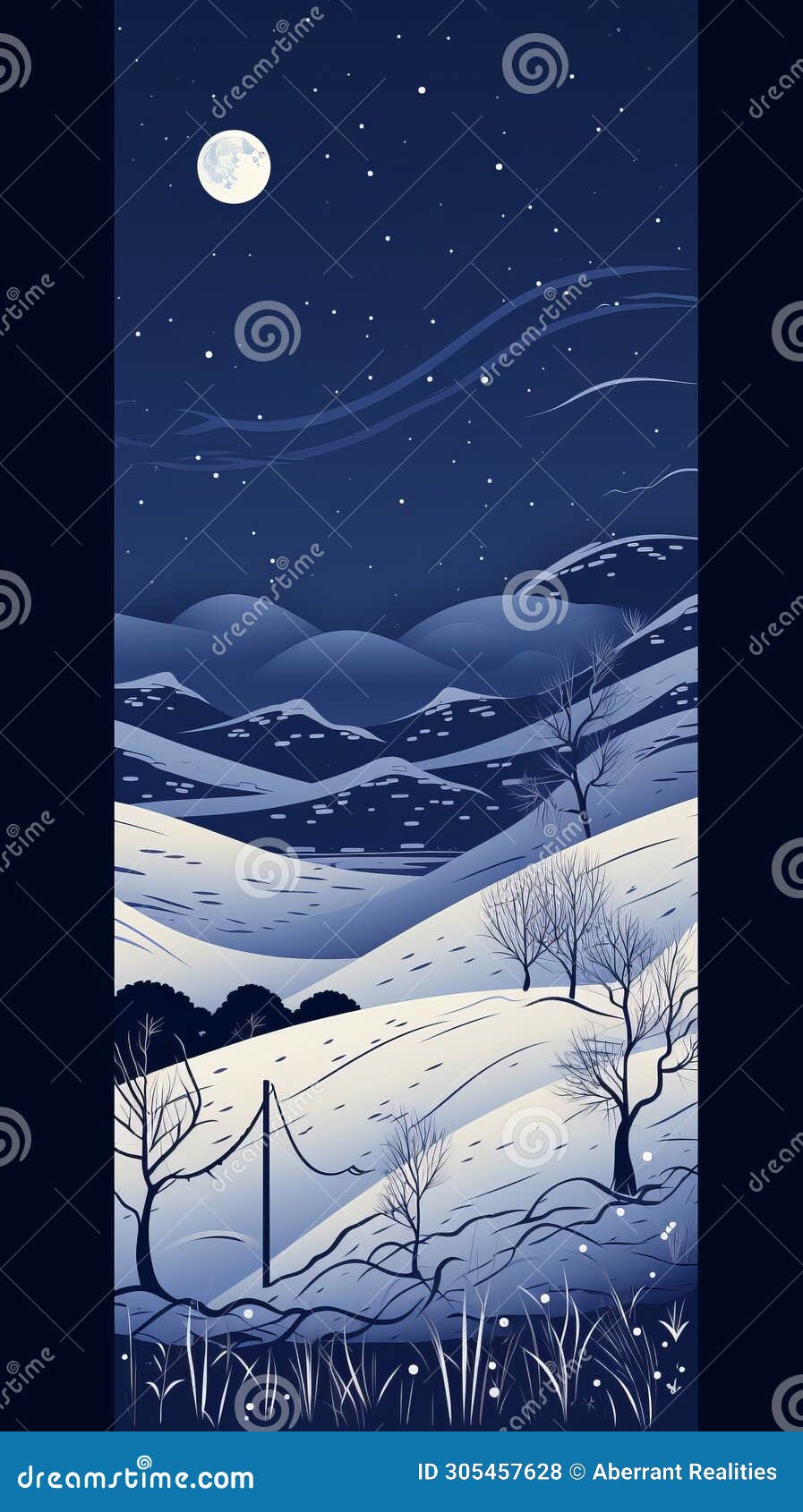 An Illustration of a Snowy Landscape at Night Stock Illustration ...