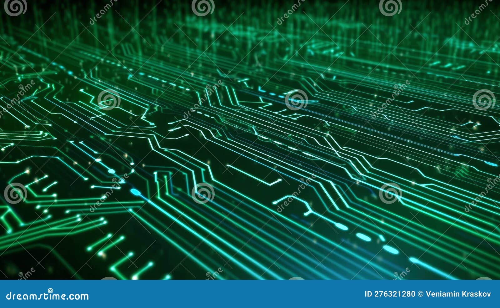 CPU Chip And Green Motherboard With Circuit Lines. Tehnology Concept ...