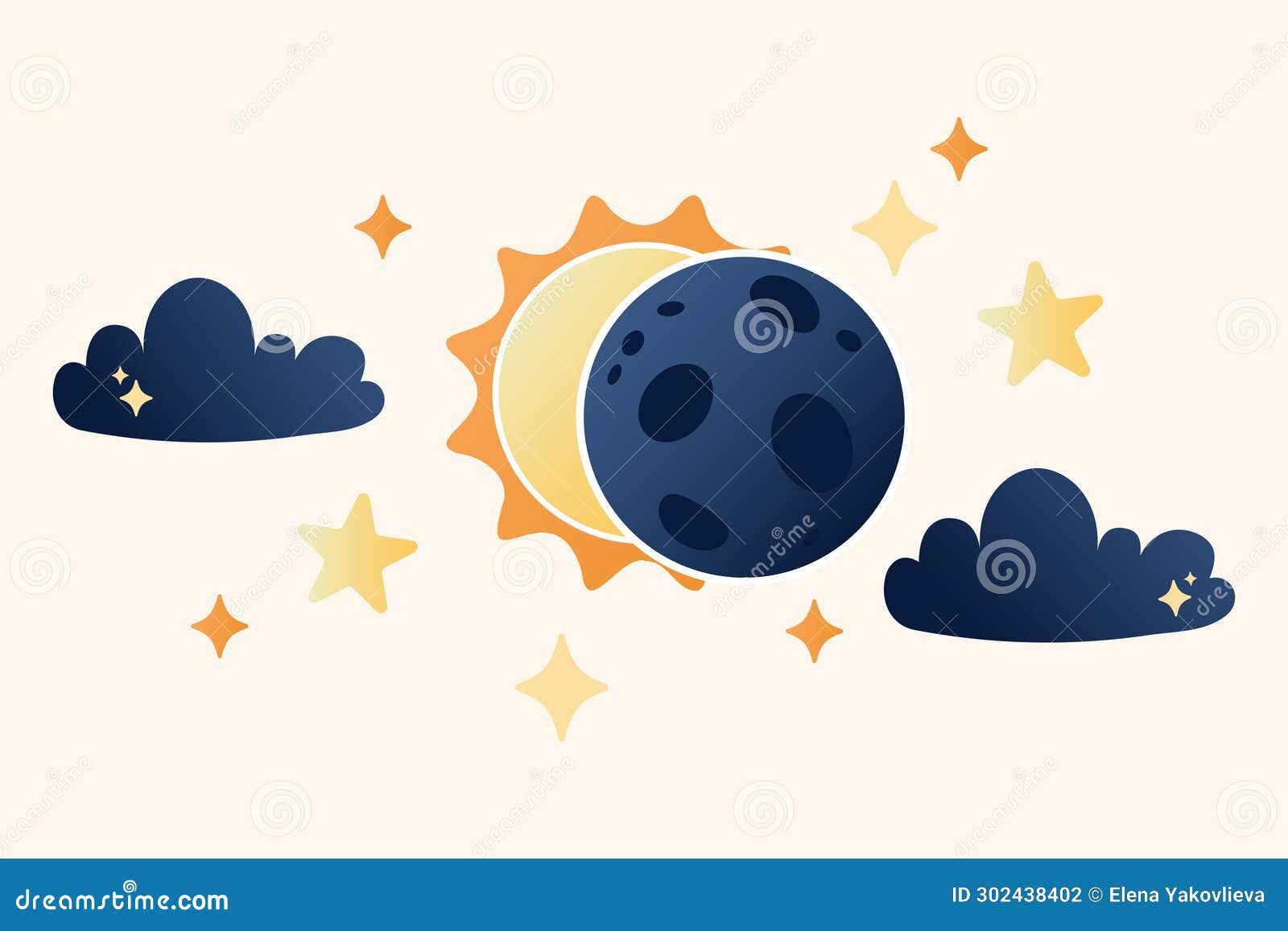 Illustration of Solar Eclipse in Flat Cartoon Style Stock Vector ...