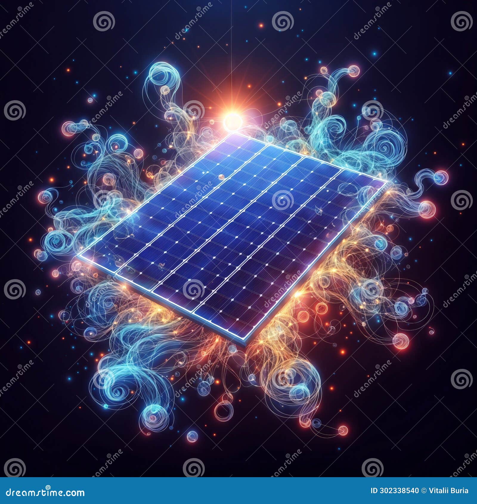 Illustration of a Solar Panel on a Dark Blue Background with Smoke ...