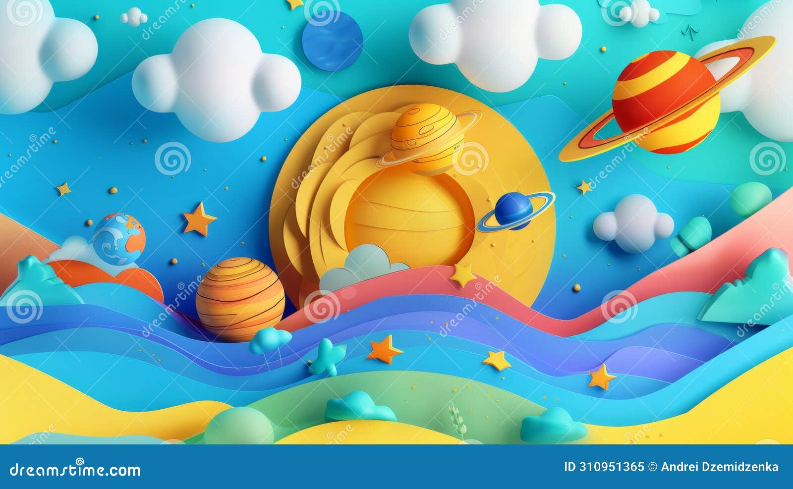 An Illustration of a Solar System in Paper Art Style Stock Image ...