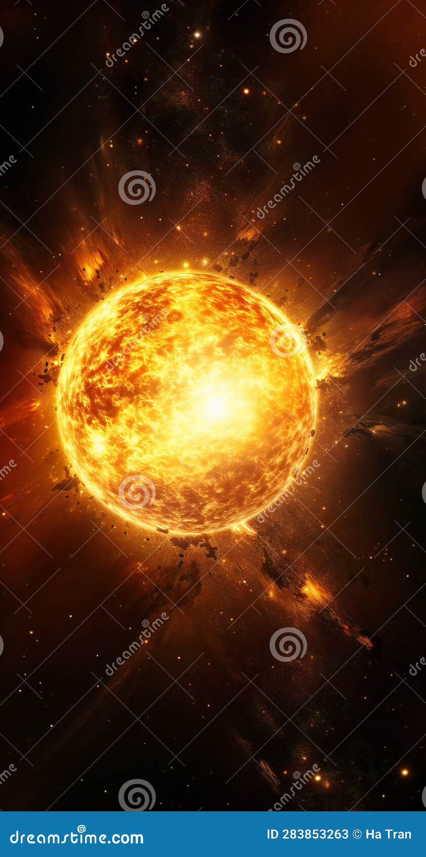 Solar System - Sun in the Space with Stars and Nebula Stock ...