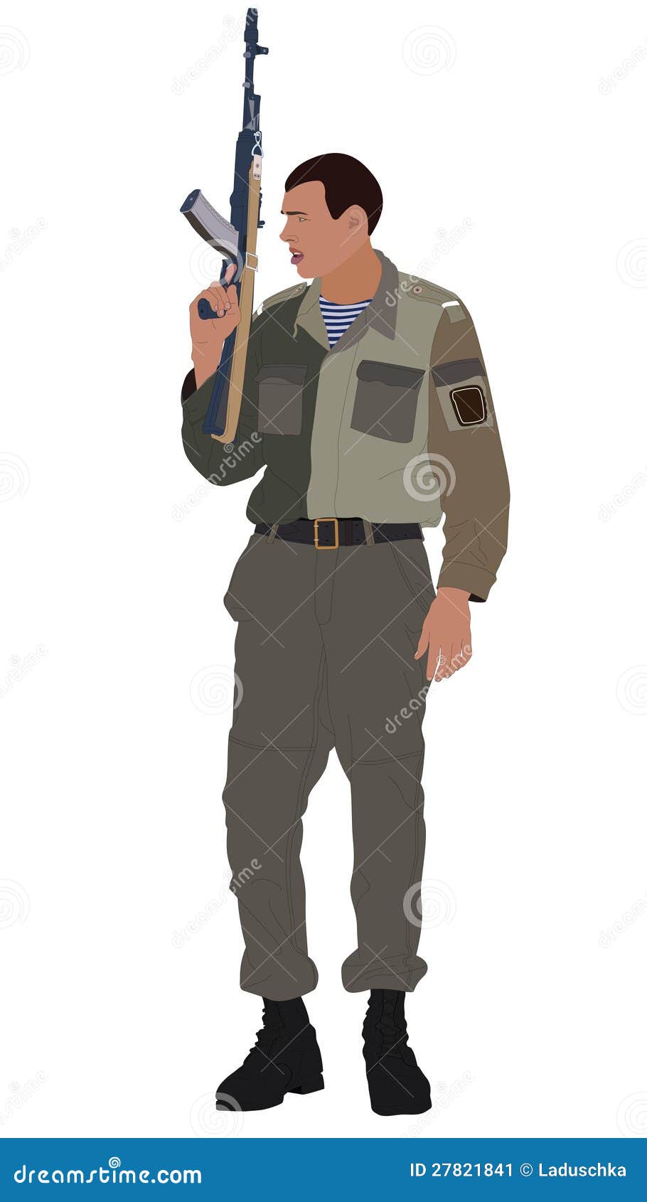Illustration of Soldier Holding Machine Gun. Stock Vector ...