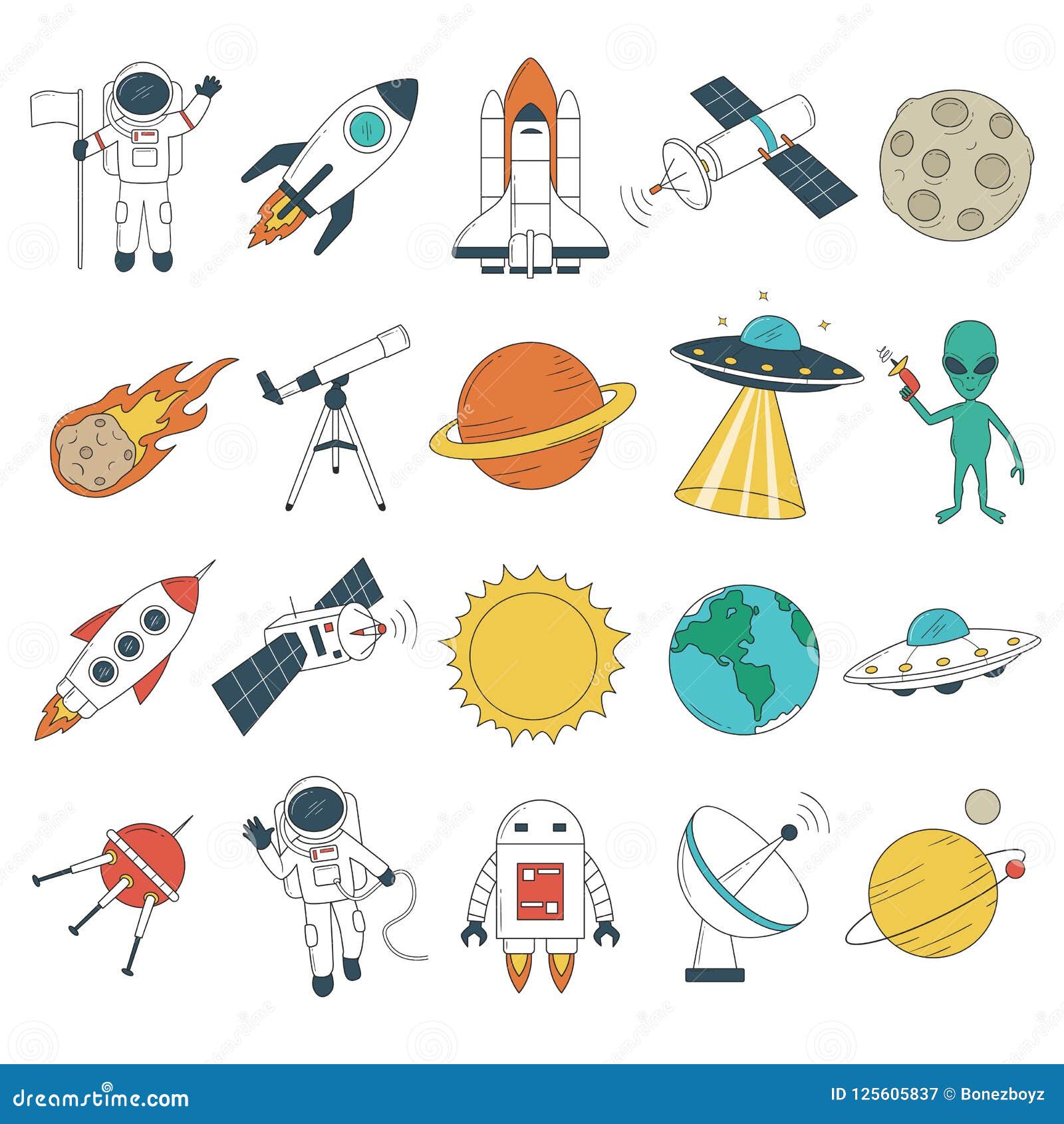 Space Objects Above The Moon. Flying Spaceship, Saturn And A Flying ...