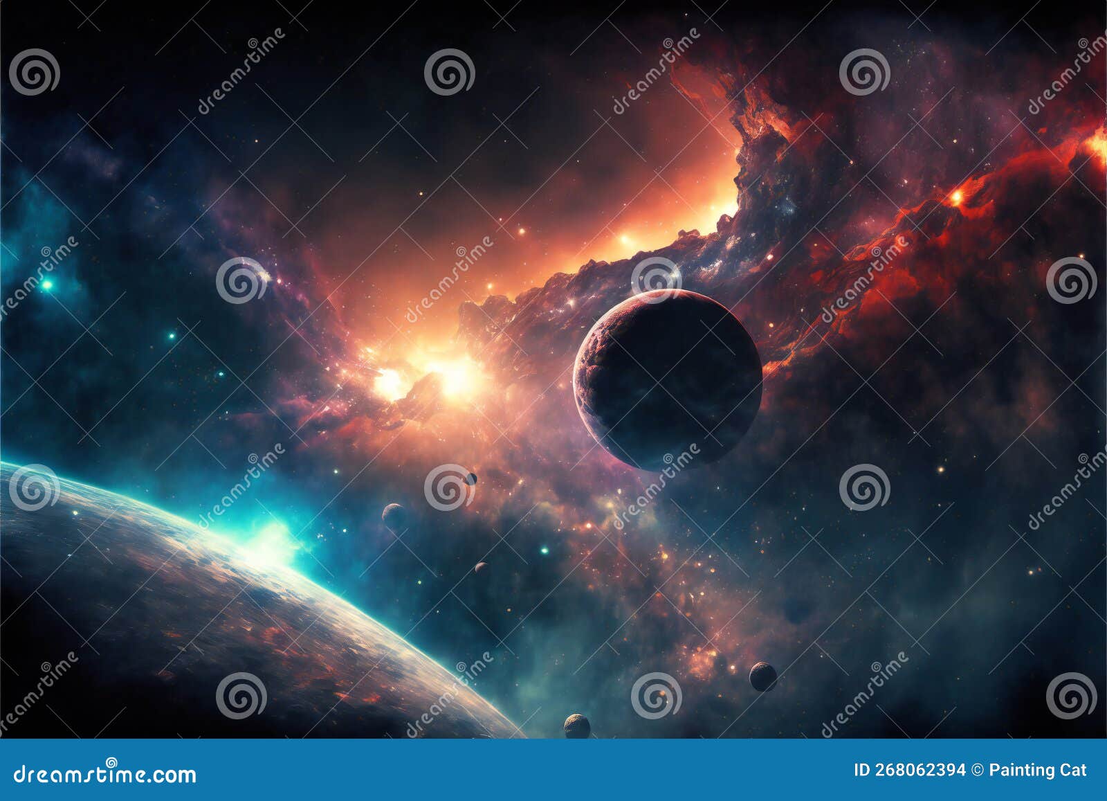Space Scene the Galaxy Panorama, Digital Illustration Painting Artwork ...