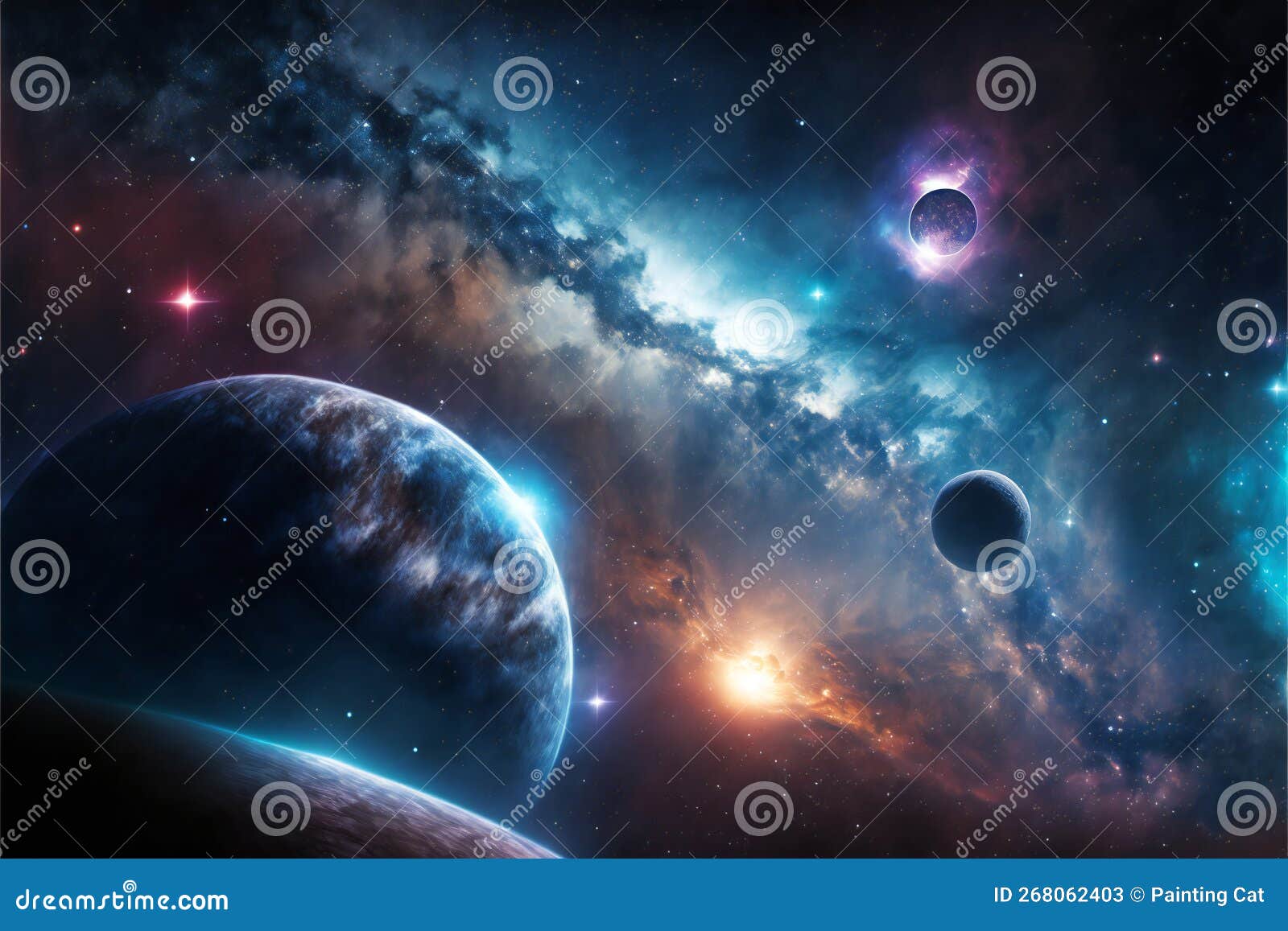 Space Scene the Galaxy Panorama, Digital Illustration Painting Artwork ...