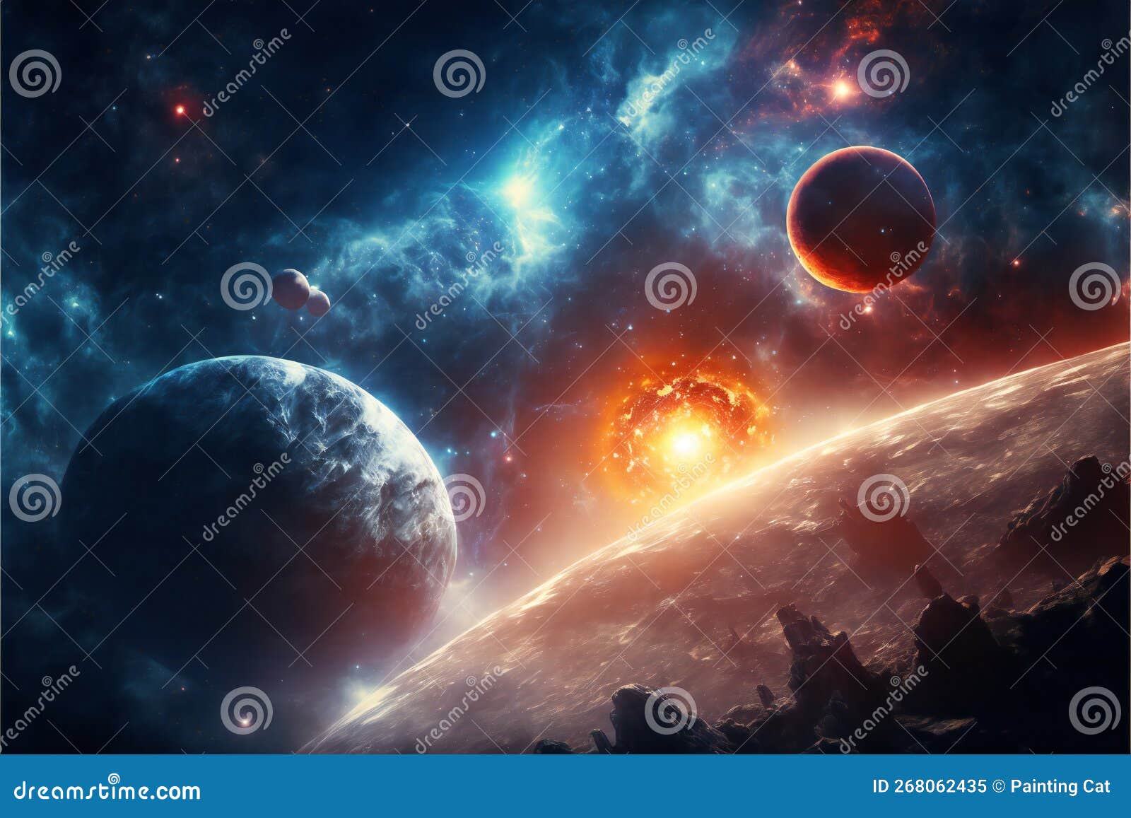 Space Scene the Galaxy Panorama, Digital Illustration Painting Artwork ...